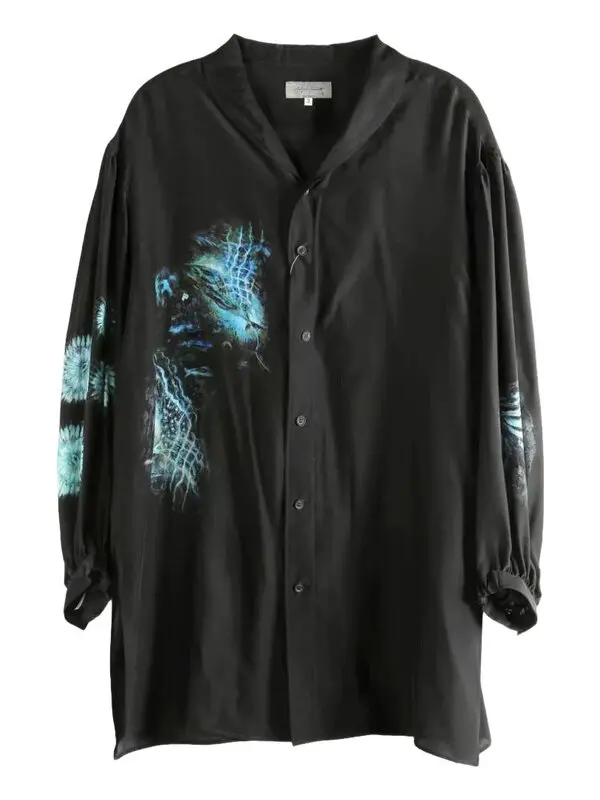 Yohji Yamamoto Graphic-print Blouse With Scarf Collar - Black