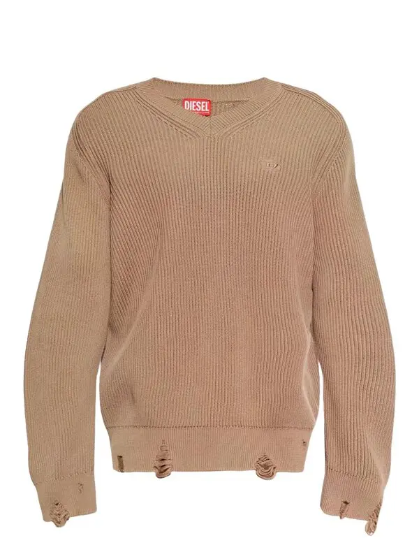 DIESEL® Ribbed V-neck Sweater - Neutrals