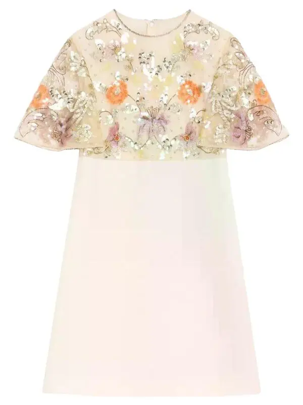 Valentino Garavani Embroidered Crepe Couture Short Dress - Neutrals