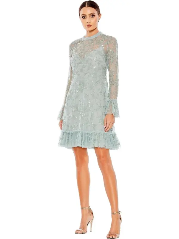 Mac Duggal Sequin Embellished Mini Dress - Seafoam