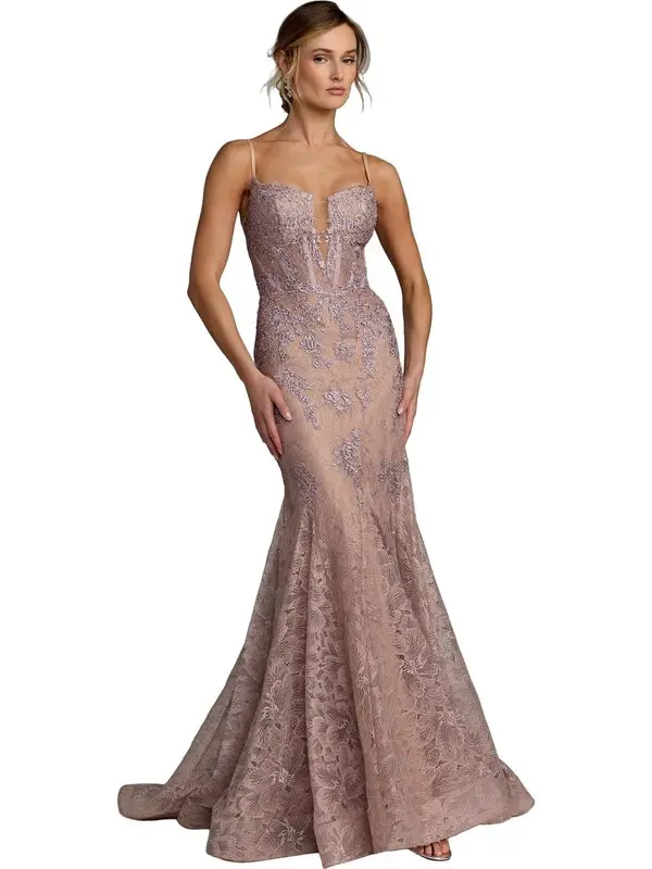 MAC DUGGAL COLLECTION Embroidered Lace Mermaid Gown - Vintage Lilac
