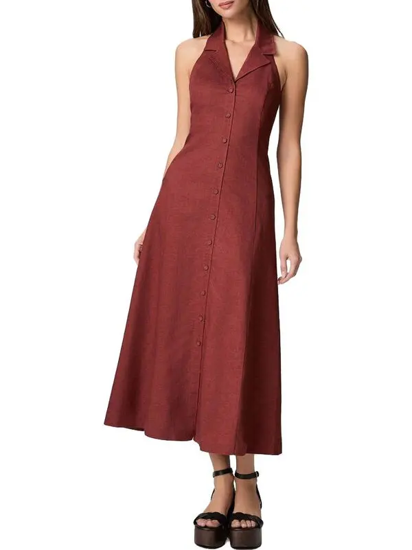 Paige Adria Halter Neck Linen & Cotton Midi Shirtdress - Burnt Sienna