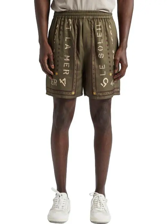Balmain Club Printed Satin Shorts - Uix Khaki/multi