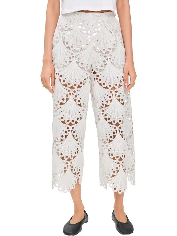 MEIMEIJ Scalloped Eyelet Lace Pants - Latte