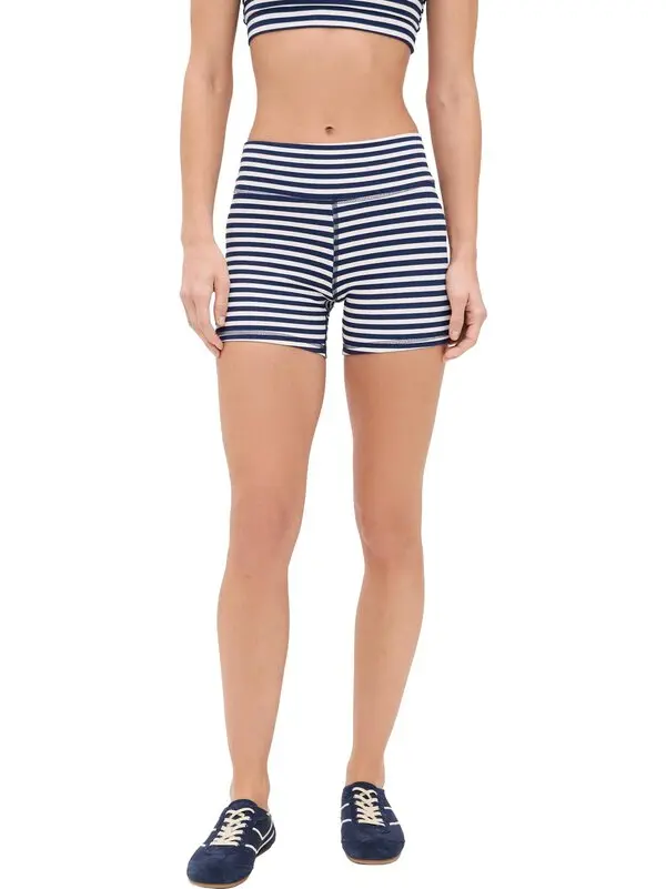 Strut This Striped Activewear Shorts - Navy Stripe