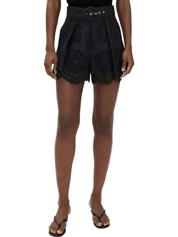 HEVRON Lexi Embroidered Eyelet Shorts - Black