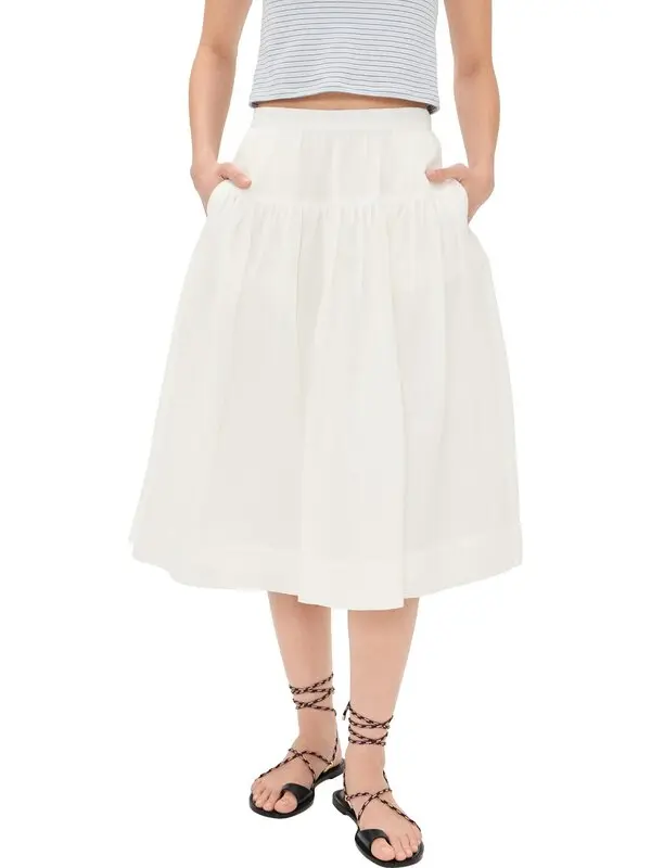 ALEX MILL Josephine Pleated Ramie Skirt - Off White