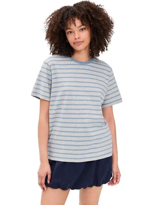 DUNST Striped T-shirt - Melange Grey/soft Blue