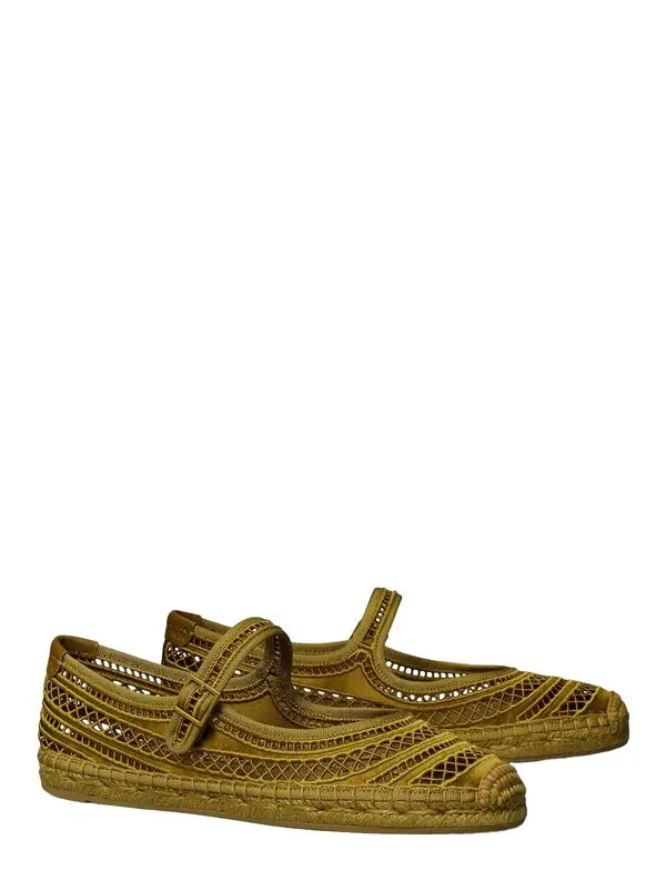 Tory Burch Open Weave Mary Jane Espadrille Flat - Olive Twig