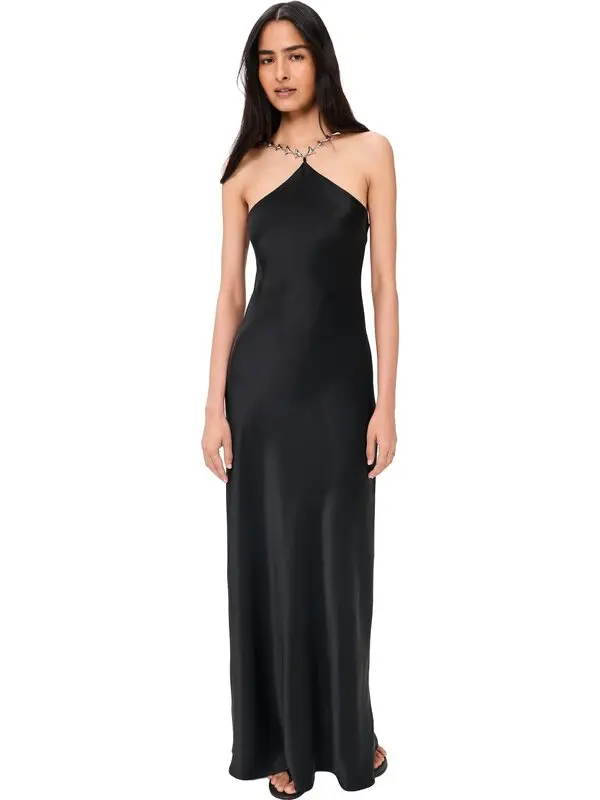 Staud Satin Maxi Halterneck Dress - Black