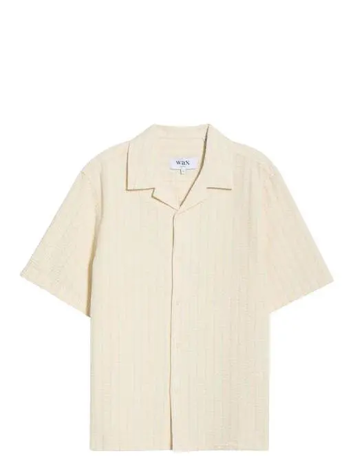 WAX LONDON Didcot Stripe Cotton Seersucker Camp Shirt - Ecru/blue