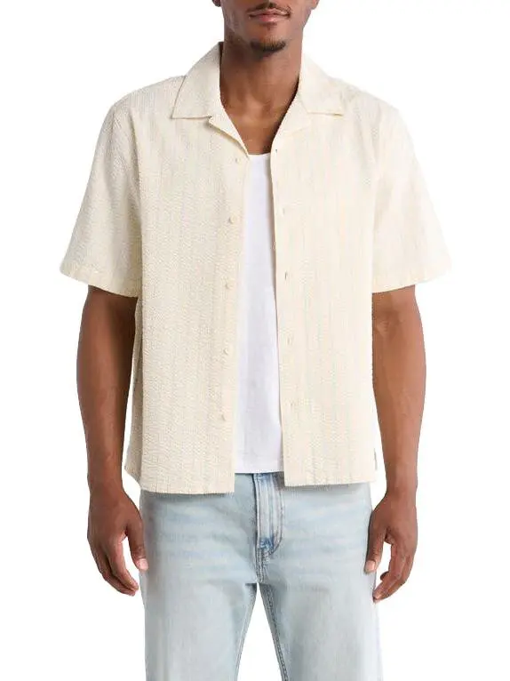 WAX LONDON Didcot Stripe Cotton Seersucker Camp Shirt - Ecru/blue