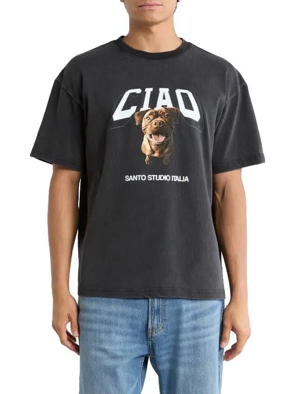 SANTO STUDIO Ciao Drappo Boxy Fit Cotton Graphic T-shirt - Black