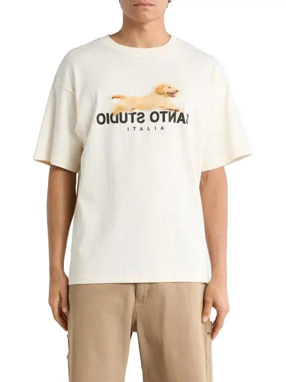 SANTO STUDIO Security Team Drappo Boxy Fit Cotton Graphic T-shirt - Ivory