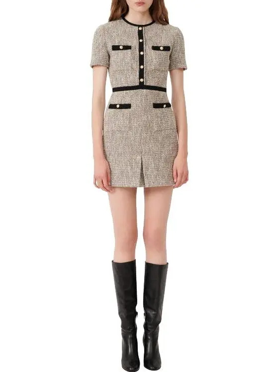 Maje Tweed Minidress With Golden Hardware - Silver