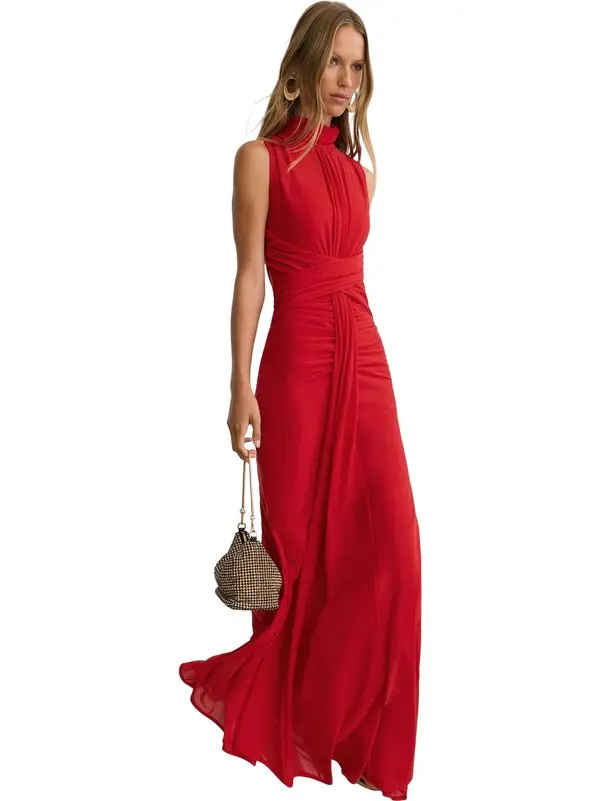 REISS Starla Petite Sheer Ruched Sleeveless Maxi Dress - Red