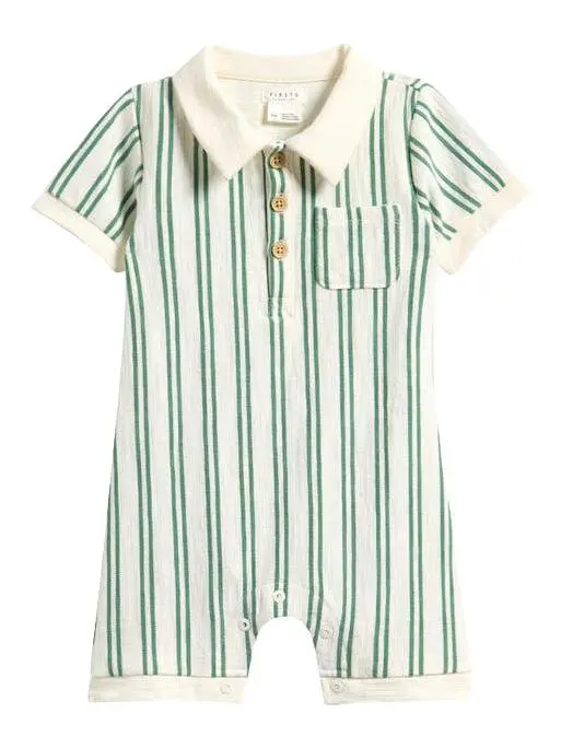 PETIT LEM Fern Stripe Organic Cotton Polo Romper - Beige