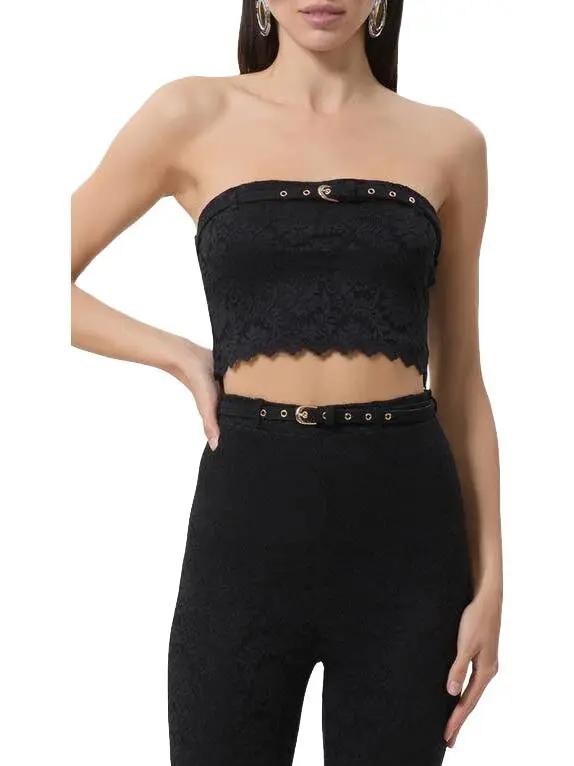 AFRM Remy Strapless Lace Crop Top - Noir