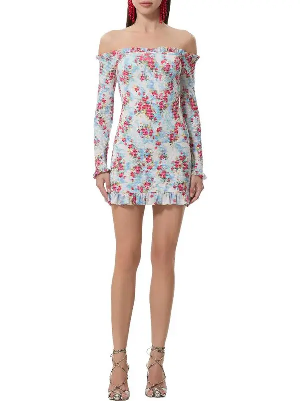 AFRM Floral Off-the-shoulder Smocked Mini Dress - Digital Floral