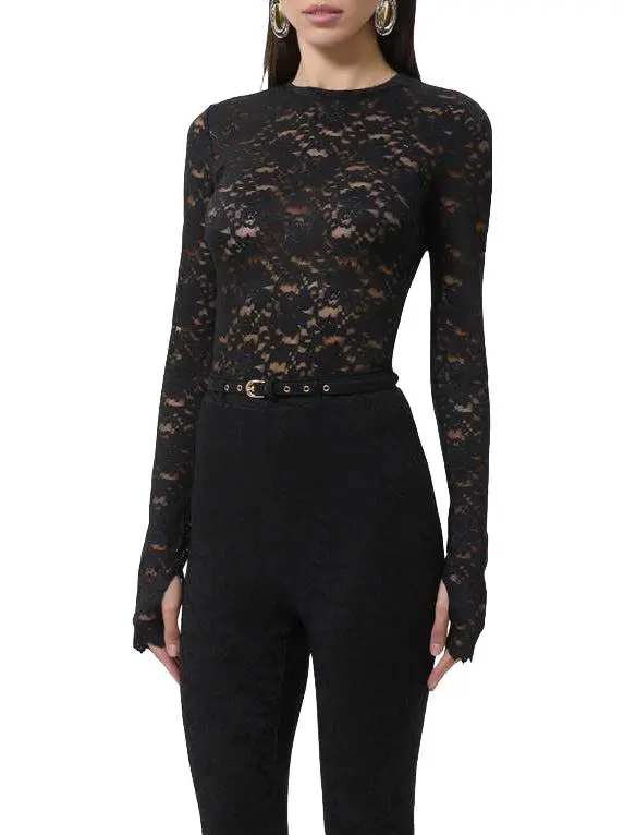 AFRM Kaylee Semisheer Floral Lace Top - Noir