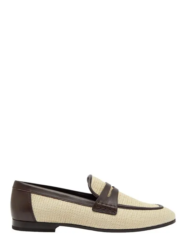 Brunello Cucinelli Leather-trimmed Raffia Loafers - Beige
