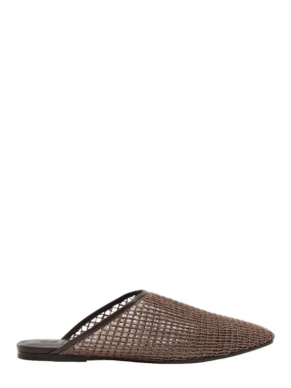 Brunello Cucinelli Bead-embellished Leather Mules - Brown