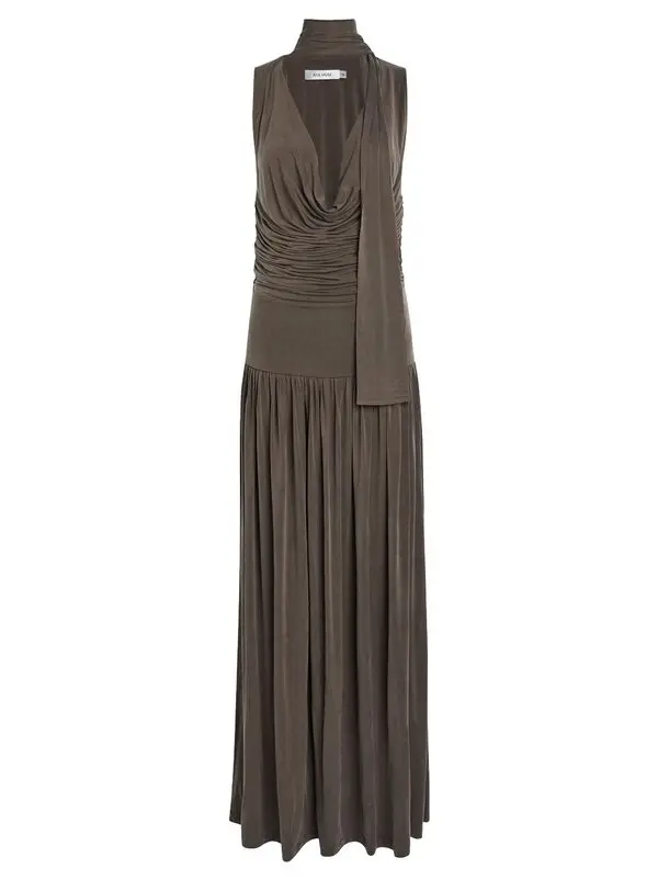 AYA MUSE Alyve Scarf-effect Brushed Jersey Maxi Dress - Chocolate