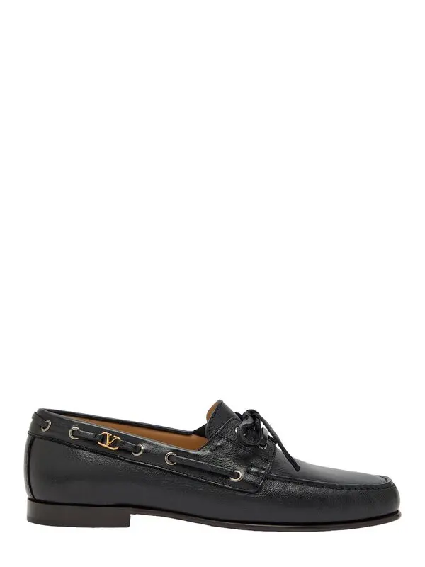 Valentino Garavani Palm Avenue Grained Leather Loafers - Black