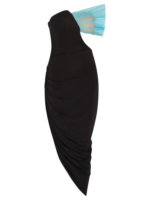 NENSI DOJAKA Asymmetric Stretch-jersey Midi Dress - Black