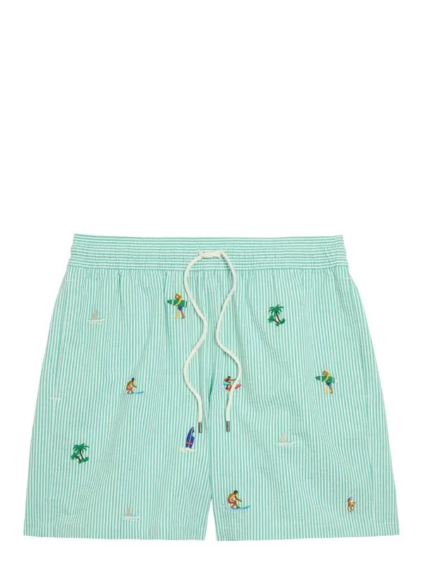 Polo Ralph Lauren Striped Seersucker Swim Shorts - Green