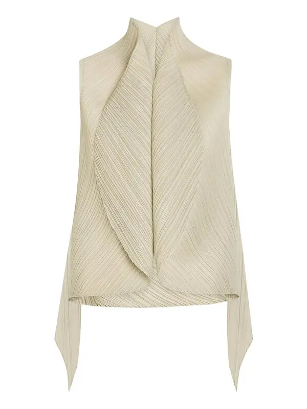 Issey Miyake Pleated Asymmetric Woven Top - Light Grey