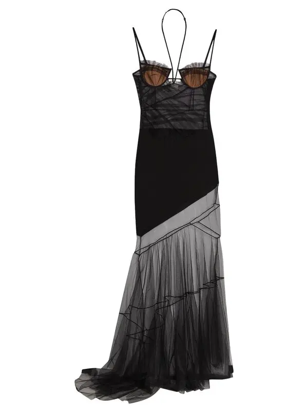 NENSI DOJAKA Asymmetric Panelled Maxi Dress - Black