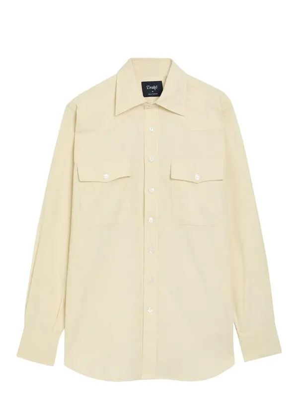 DRAKE'S Patch Pockets Corduroy Overshirt - Beige