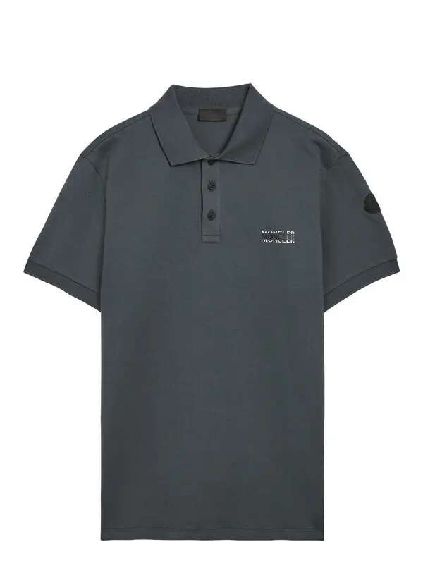 Moncler Logo-print Cotton Polo Shirt - Charcoal