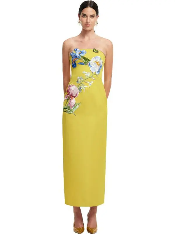 LEO LIN Rayna Appliqué Floral Bustier Maxi Dress - Mustard