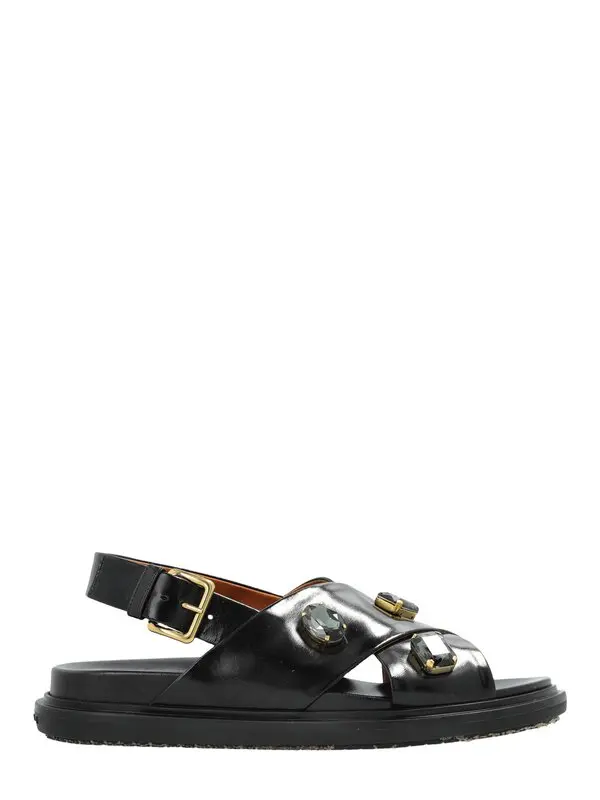 Marni Leather Sandals With Embellishments - Black