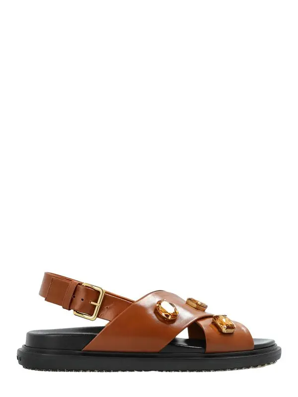 Marni Leather Criss-cross Sandals With Crystal Embellishments - Brown