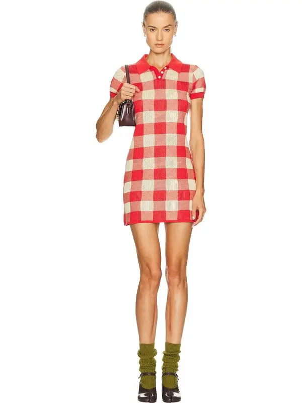 Guest In Residence Gingham Polo Dress - Scarlet & Mist