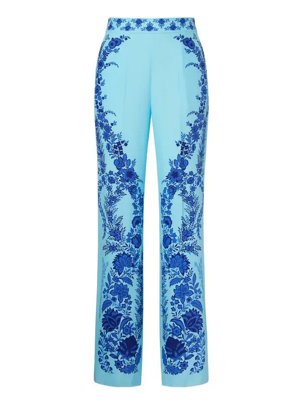 Etro Floral Print Silk Straight Leg Pants - Multicoloured