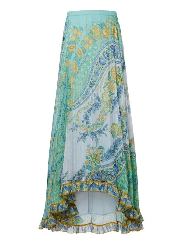 Etro Floral Asymmetric Silk Midi Skirt - Green