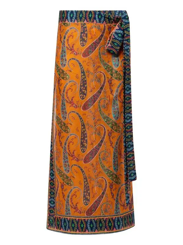 Etro Paisley Cotton Midi Skirt - Orange