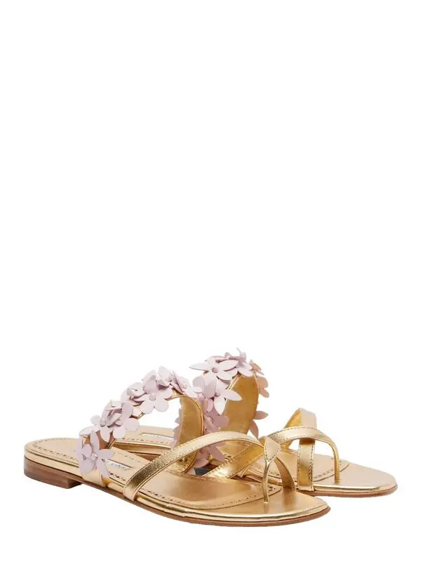 Manolo Blahnik Fiosabi Appliqué Leather Thong Sandals - Pink