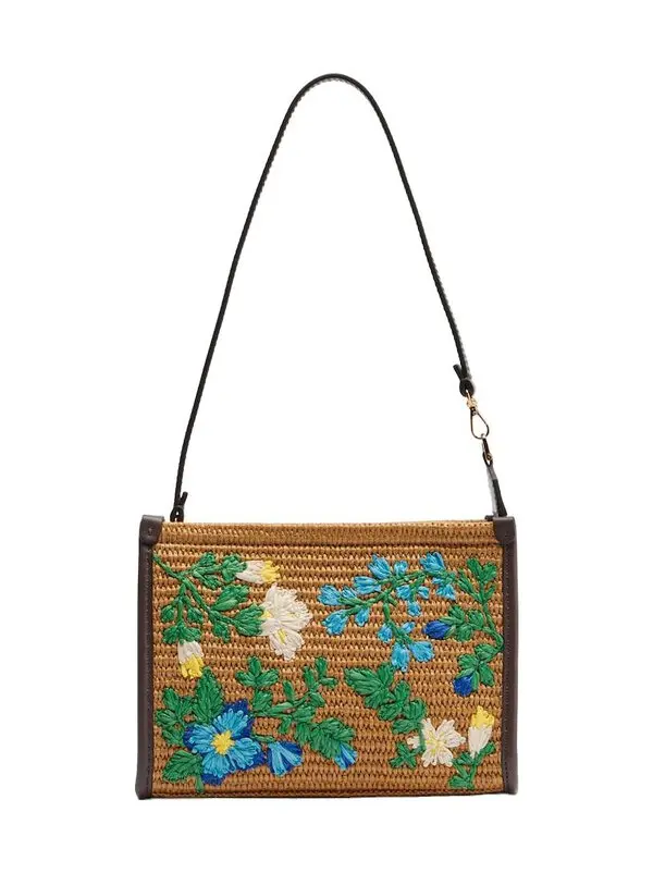 Etro Floral Raffia Shoulder Bag - Brown