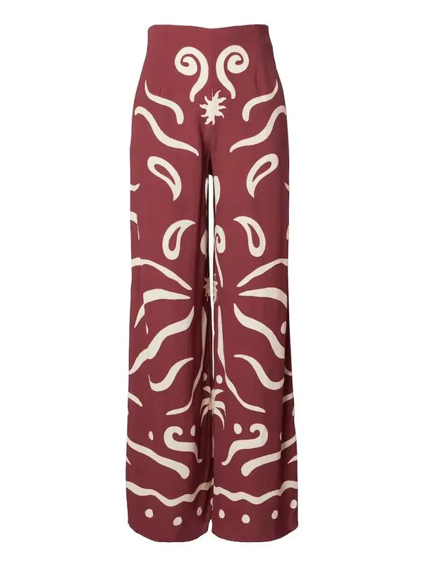 CALA DE LA CRUZ Toya Printed Wide-leg Pants - Burgundy