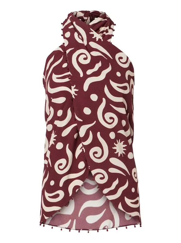 CALA DE LA CRUZ Zauma Beaded Printed Top - Burgundy