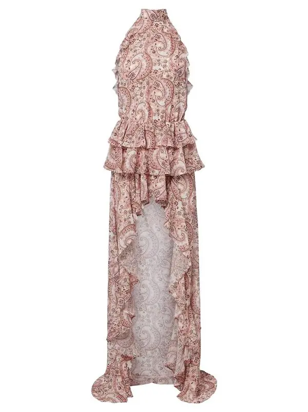 BANANHOT Malena Paisley Ruffled Asymmetric Maxi Dress - Pink