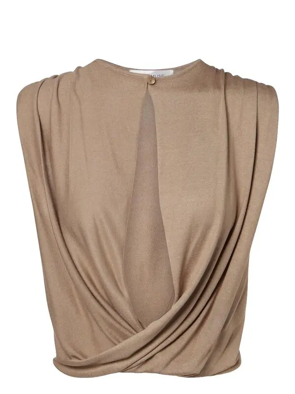 AYA MUSE Esme Cutout Draped Silk-blend Crop Top - Beige