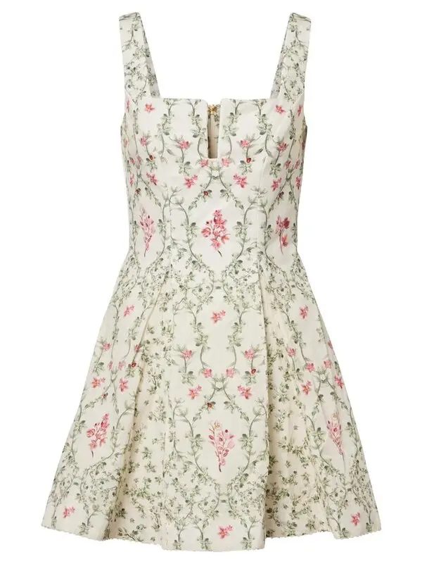 Agua Bendita Floral Cotton Mini Dress - White