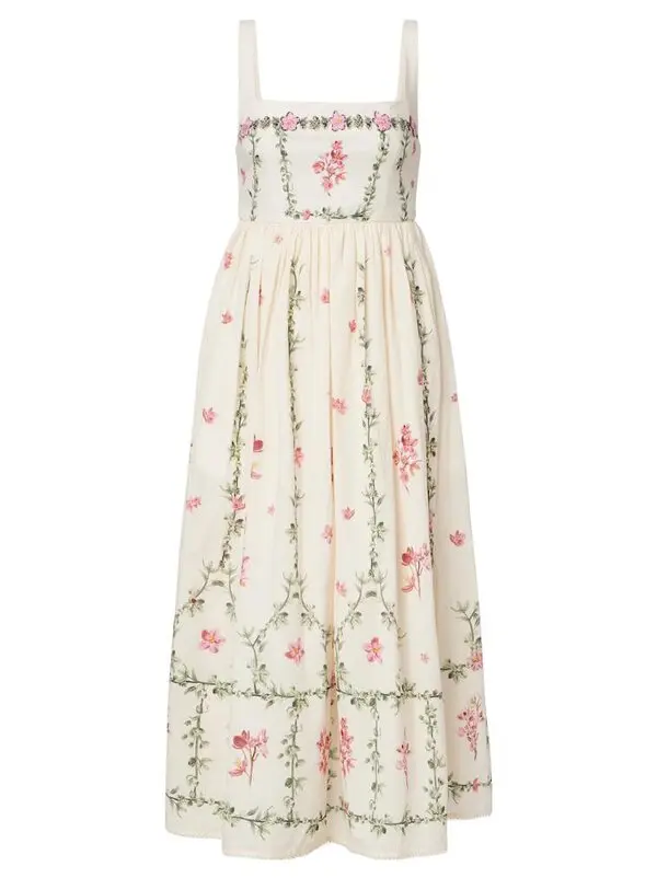 Agua Bendita Barbara Floral Cotton Midi Dress - White