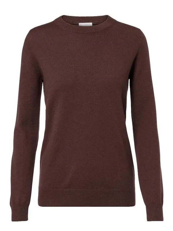 Brunello Cucinelli Monili Cashmere Crewneck Sweater - Brown